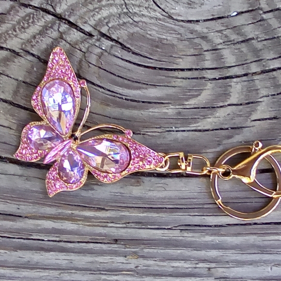 Bags | Pink Rhinestone Butterfly Bag Charm | Poshmark